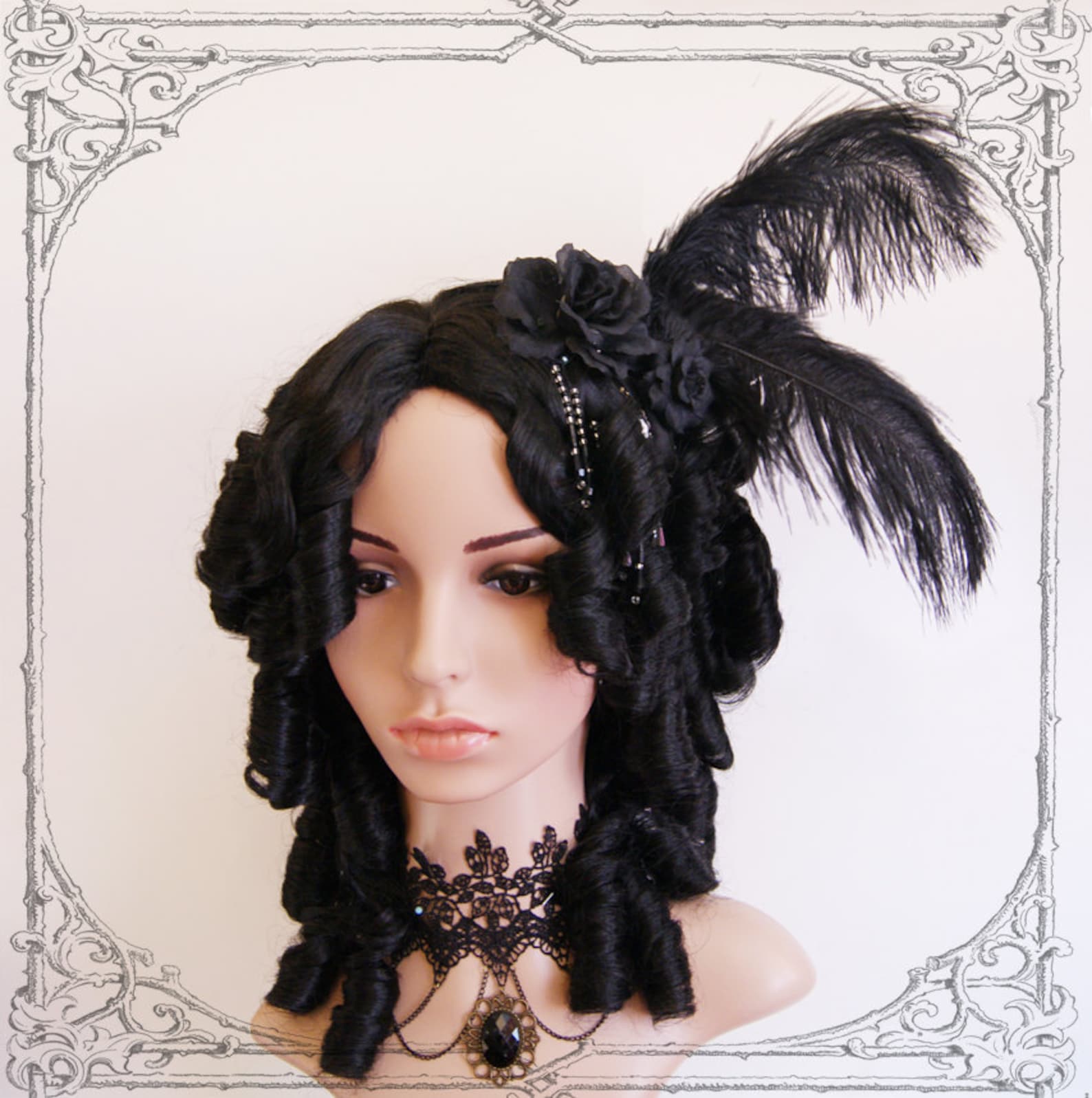 Baroque Wig (goth, Rococo, Vampire, Black, Marie Antoinette, Headdress ...
