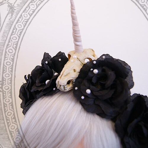 Unicorn Headpiece goth Morbid skull Fascinator - Etsy