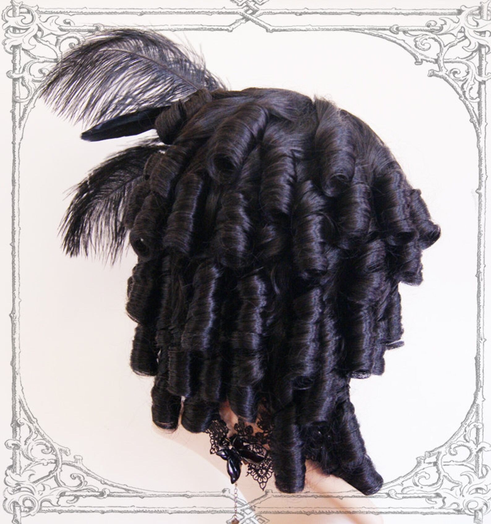 Baroque Wig (goth, Rococo, Vampire, Black, Marie Antoinette, Headdress ...