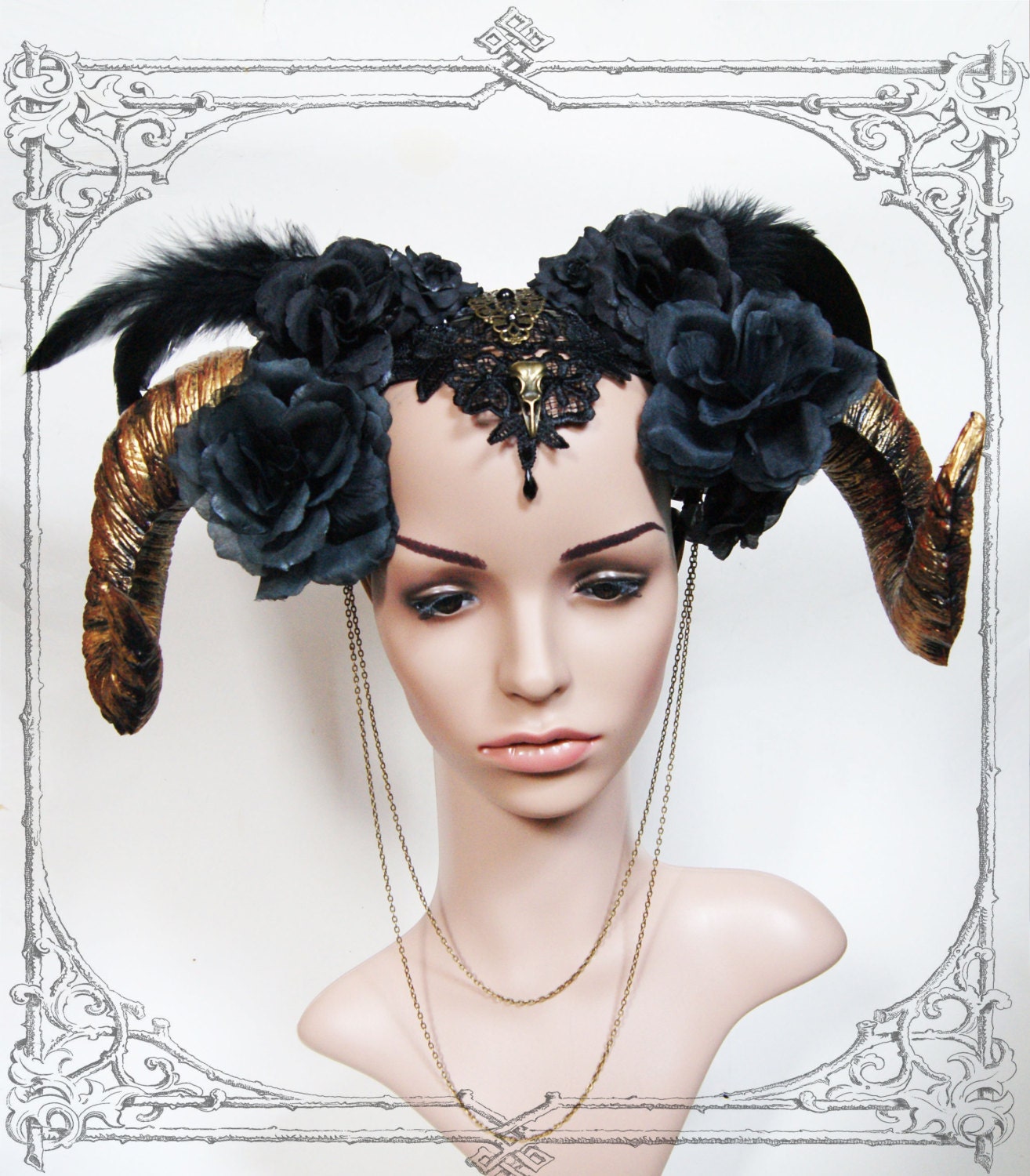 Ram Horn Headdress ( Gold, Roses, Goth , Fantasy, Headpiece ) - Etsy ...