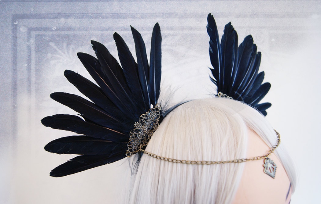 Headdress Crow Gothic feathers hairband | Etsy