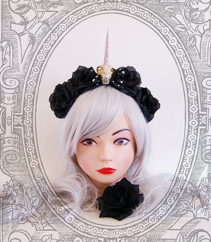 Unicorn Headpiece goth Morbid skull Fascinator - Etsy