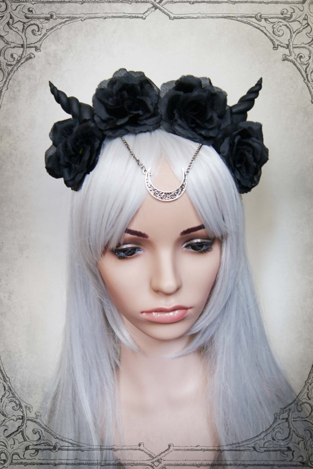 Moon Devil Flower Crown ( Horns , Headdress, Roses, Goth , Fantasy ) - Etsy