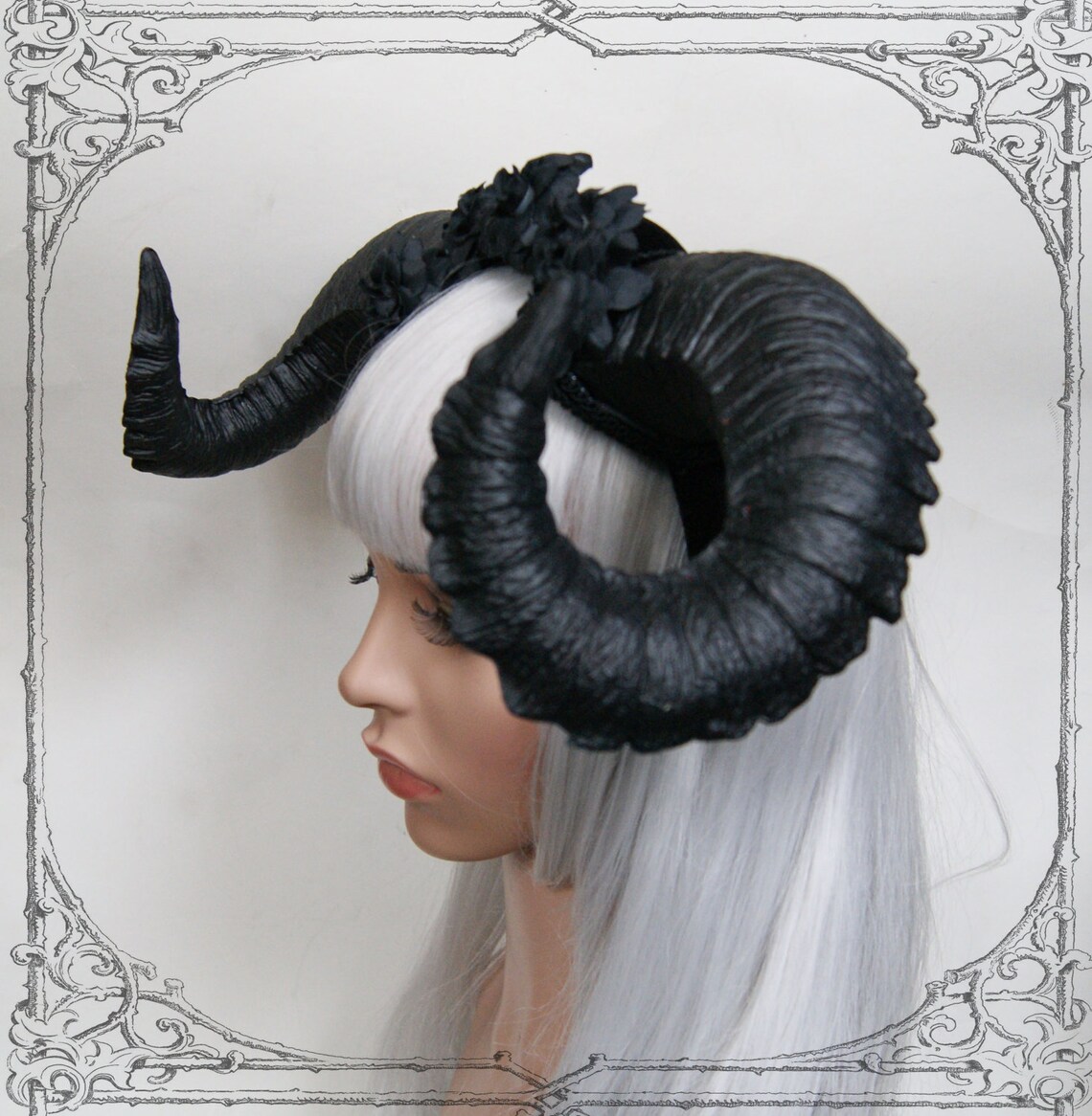Demon Horns Headdress ( Black, Roses, Goth , Fantasy, Headpiece ) - Etsy