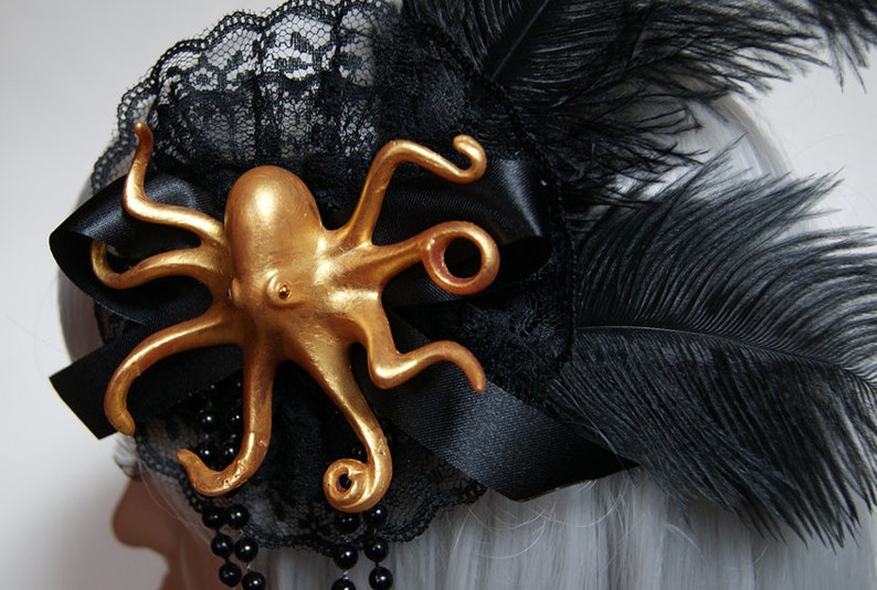 Golden Octopus Fascinator goth Gothic Steampunk Black | Etsy UK