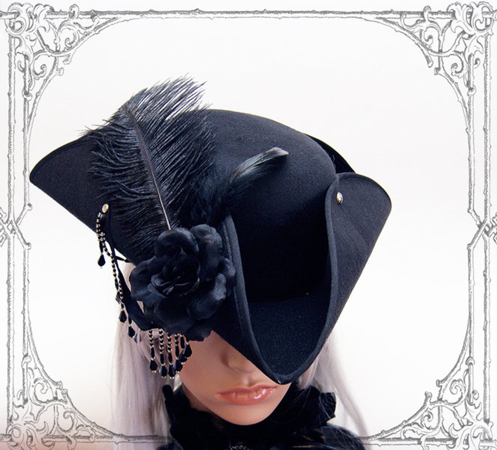 Goth Pirate Tricorn Steampunk Black Hat - Etsy