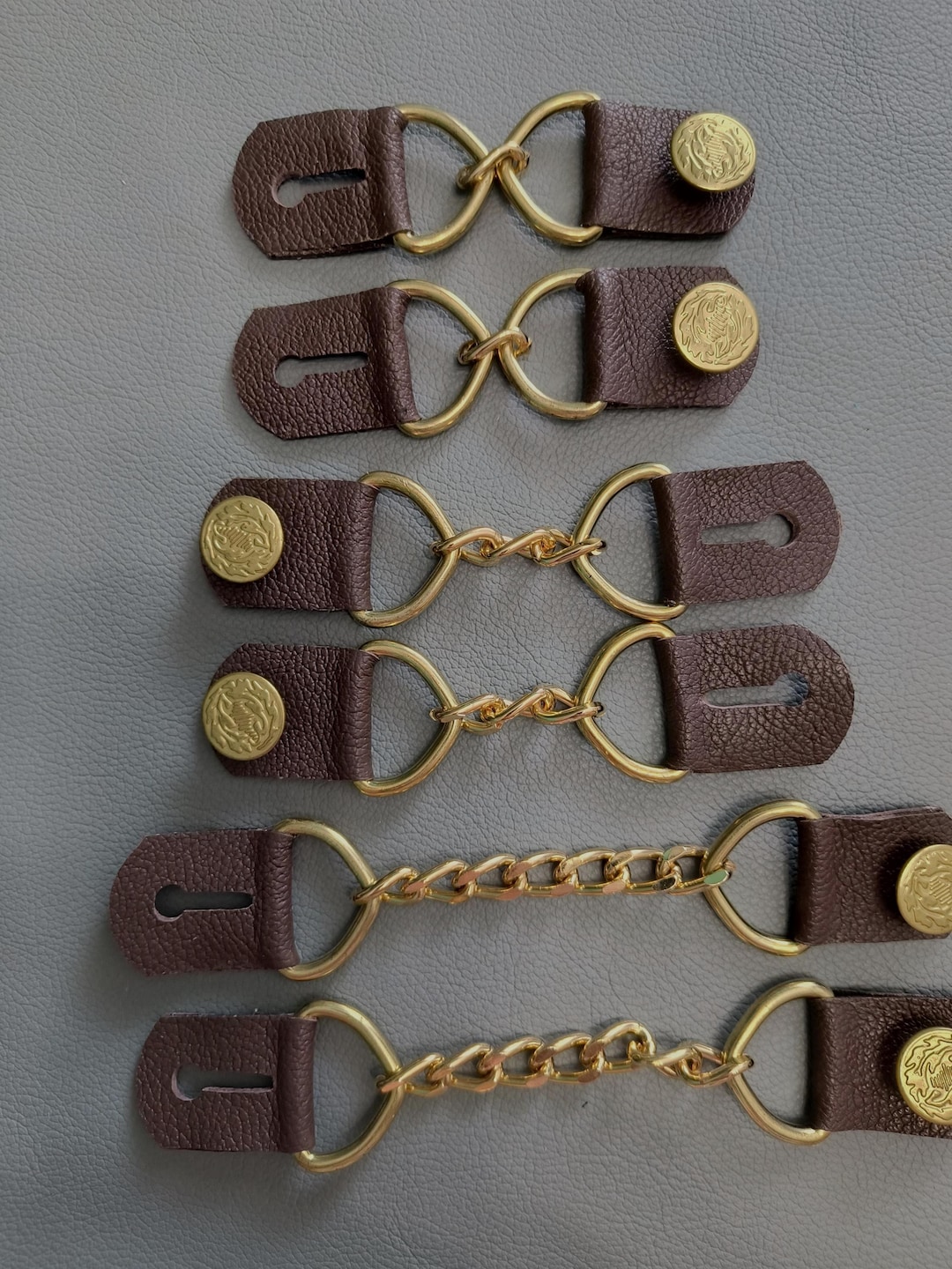 Denim Vest Extender Brown Leather/gold Chain Made in U.S.A - Etsy