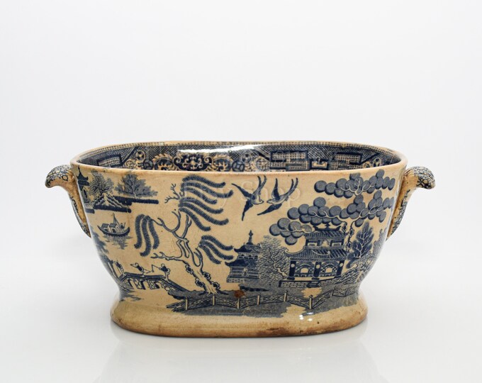 Blue Willow Planter Antique Ironstone Dish, 1900s Ceramic Transferware ...