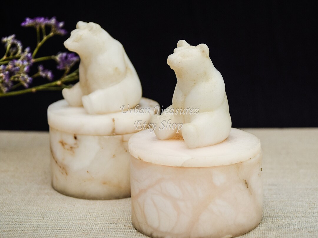 Bear Pair Figurines Alabaster Box Stone Sculpture Statue of Animals ...
