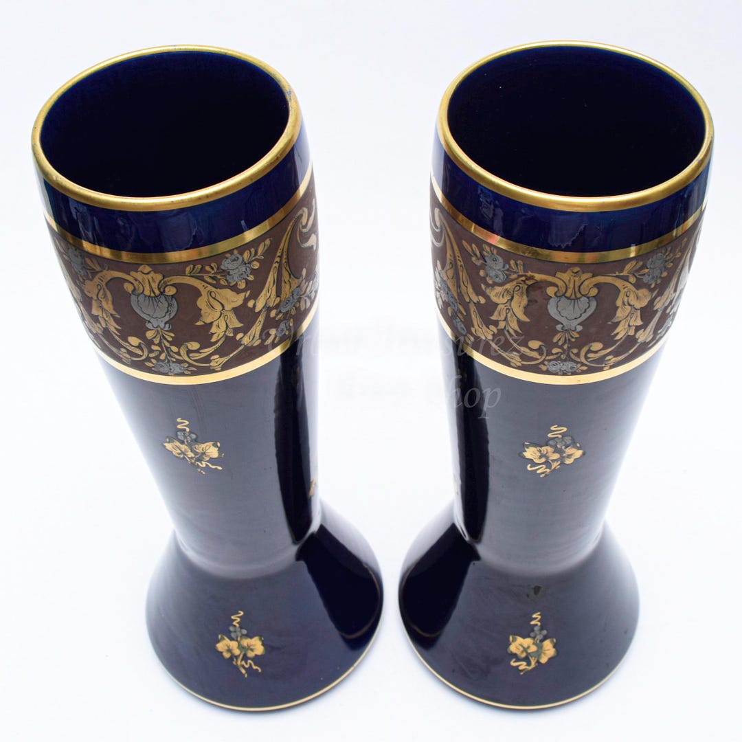 Antique Vase Set French Porcelain Bud Tower Vases, JAGET & PINON, 1930s ...
