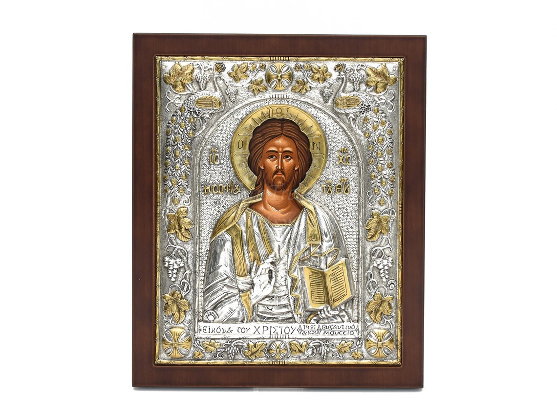 Greek Silver Icon of Jesus christian Art Wall Decorative - Etsy