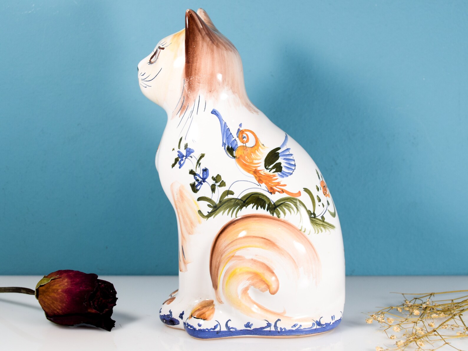 Faience French Cat Ceramic Statue Kitty Figurine Home - Etsy