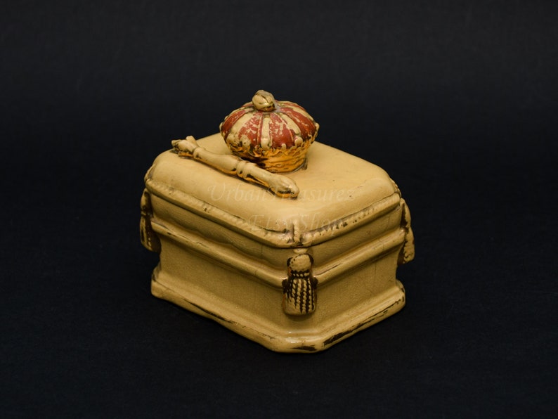 Crown & Sceptre Victorian Box • 19th C. Antique Yellow Ware Ceramic ...