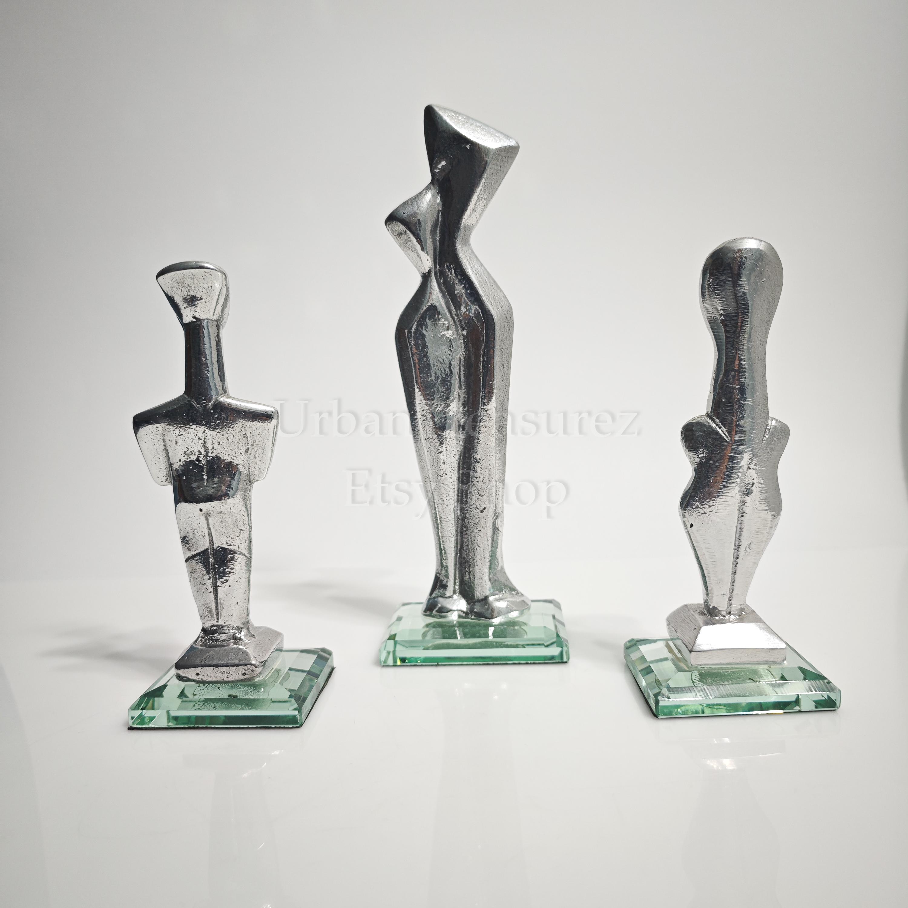 Cycladic Art Statues, Contemporary Home Decor Sculpture, Metal & Glass ...
