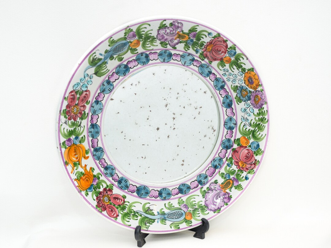 Ceramic Plate Mirror / Wall Hang Pottery Plate, Round Wall Mirror ...