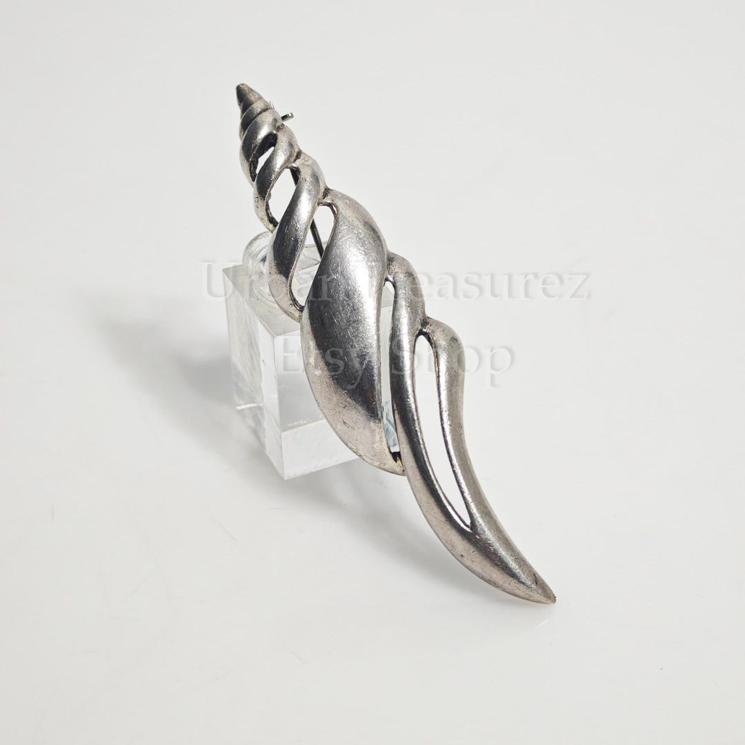 Silver Conch Shell Brooch, Vintage Sterling Silver Pin Jewelry, Twist ...