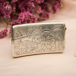 Card Calling Box Sterling Silver Curved Case With Intricate Engraving ...