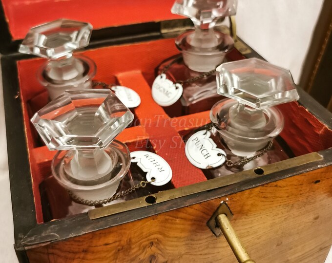 Victorian Wooden Decanter Box With Crystal Bottles • Enamel Signs on ...