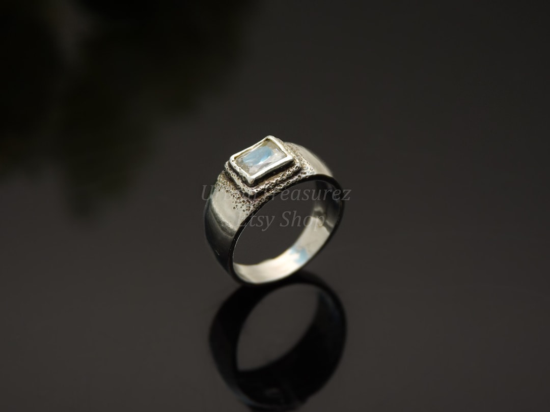 Vintage Men Signet Ring Sterling Silver 925 & Square Diamond Gemstone ...