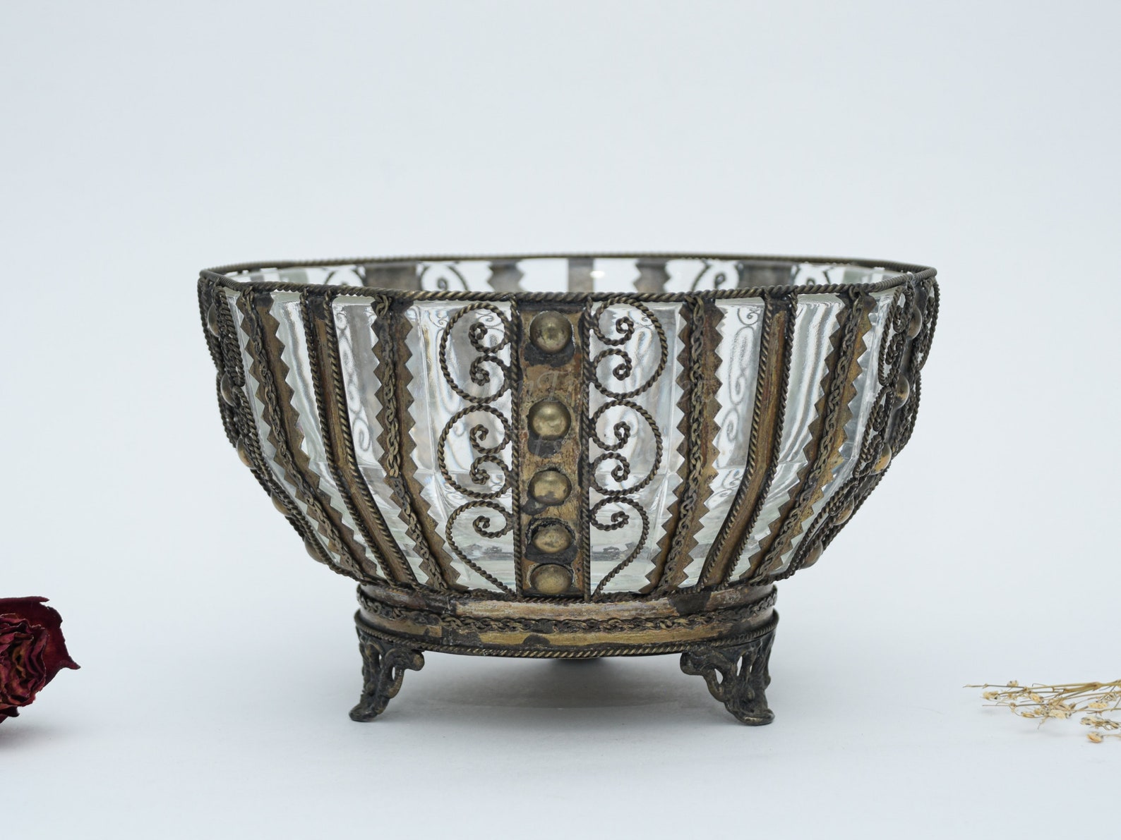Medieval Filigree Glass Centerpiece Bowl Antique Gothic - Etsy