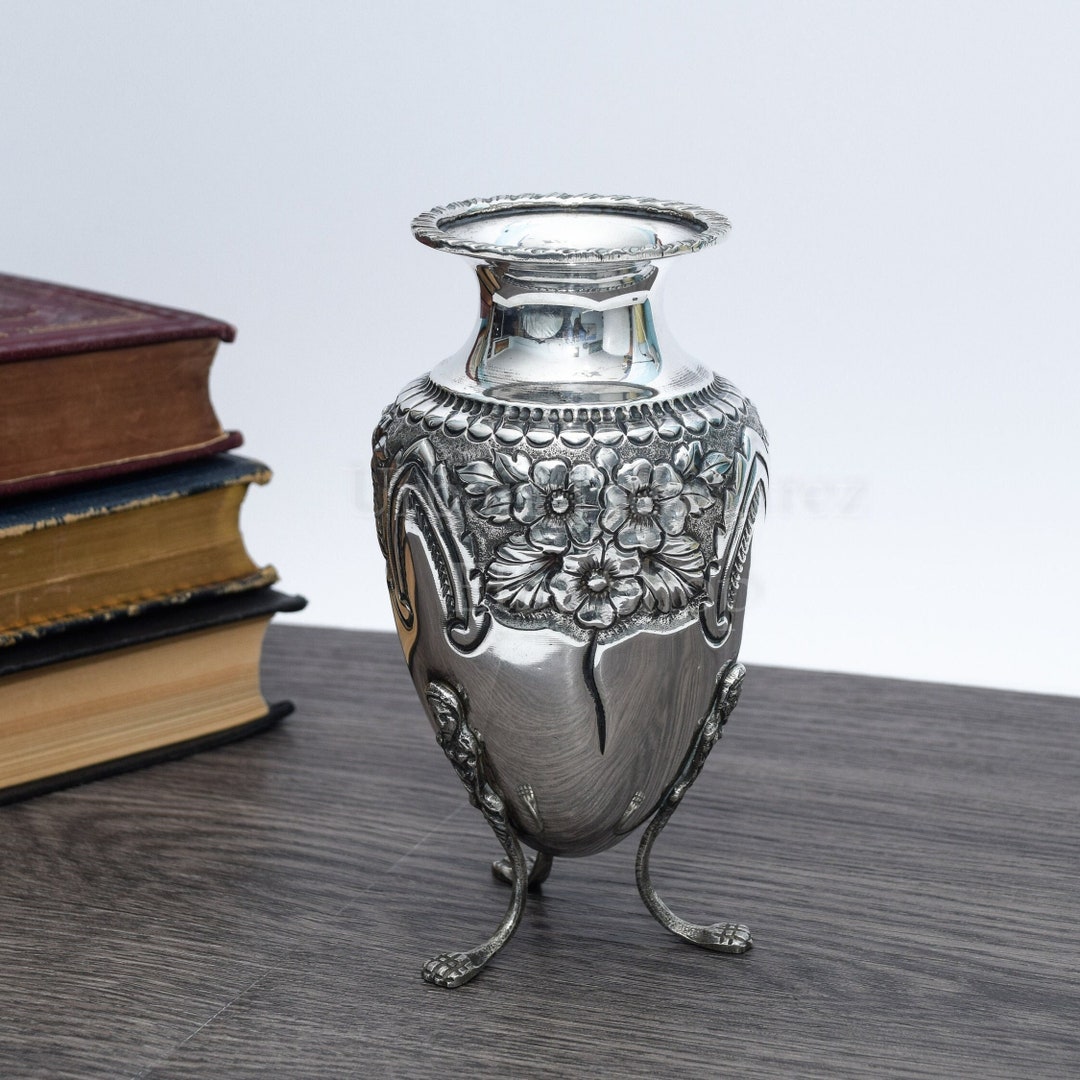 Sterling Silver Vase Vintage Solid Silver Three Foot Amphora - Etsy
