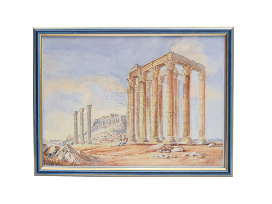 Temple of Zeus Painting Watercolor • Acropolis Greece Painting • Greek ...