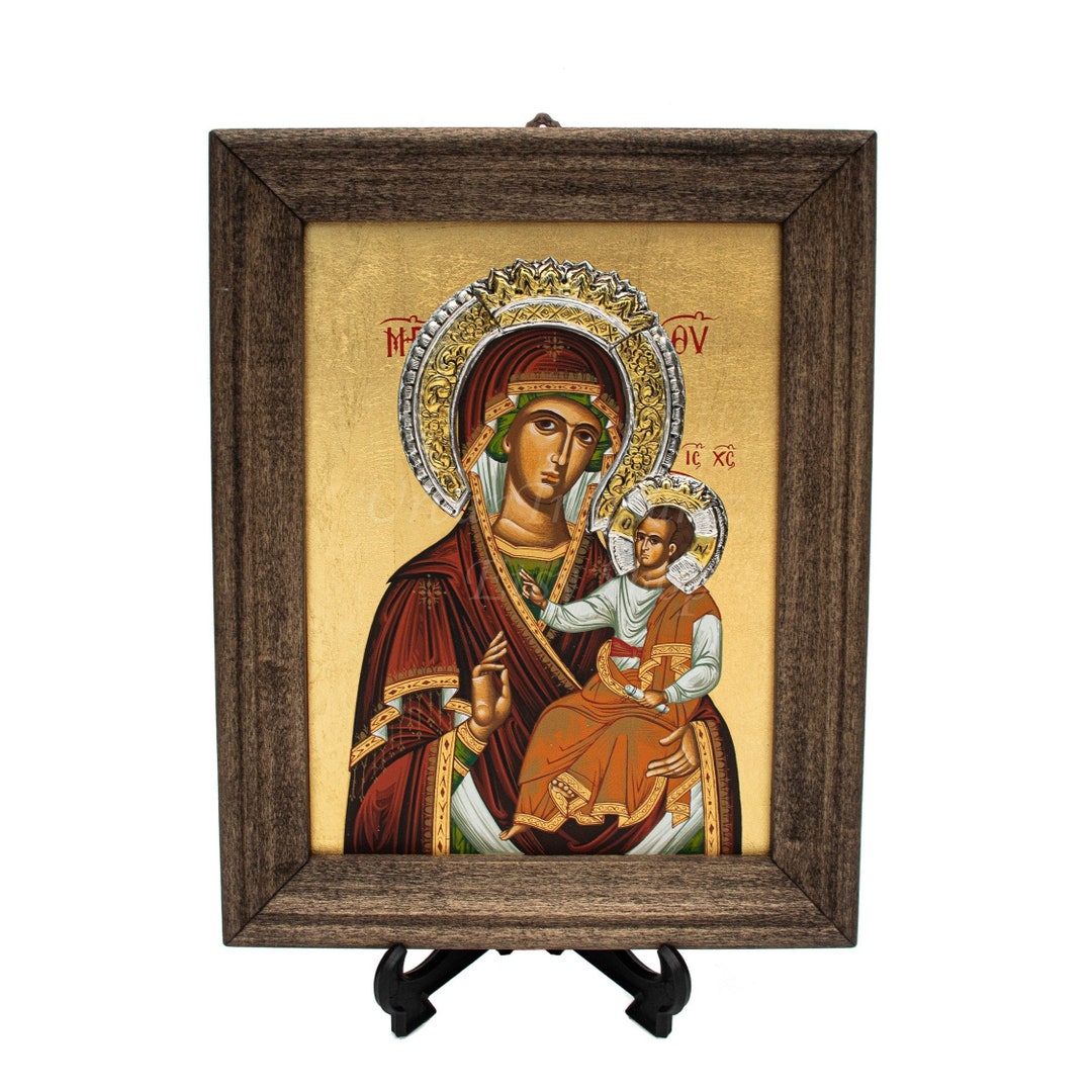 Greek Orthodox Gift Icon of Virgin Mary 925 Silver Halo With - Etsy