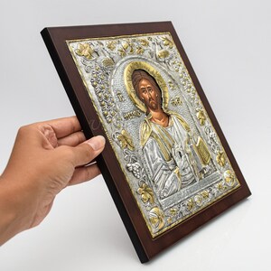 Greek Silver Icon of Jesus christian Art Wall Decorative Sterling ...
