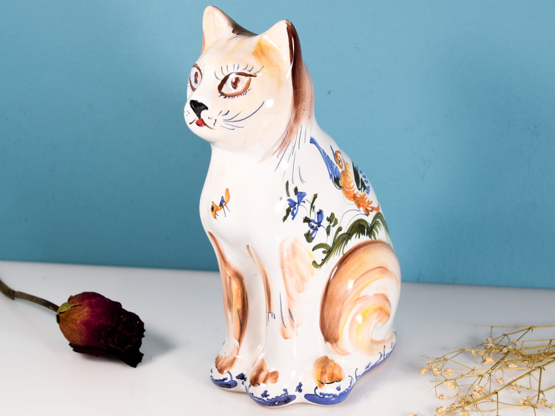 Faience French Cat Ceramic Statue Kitty Figurine Home - Etsy