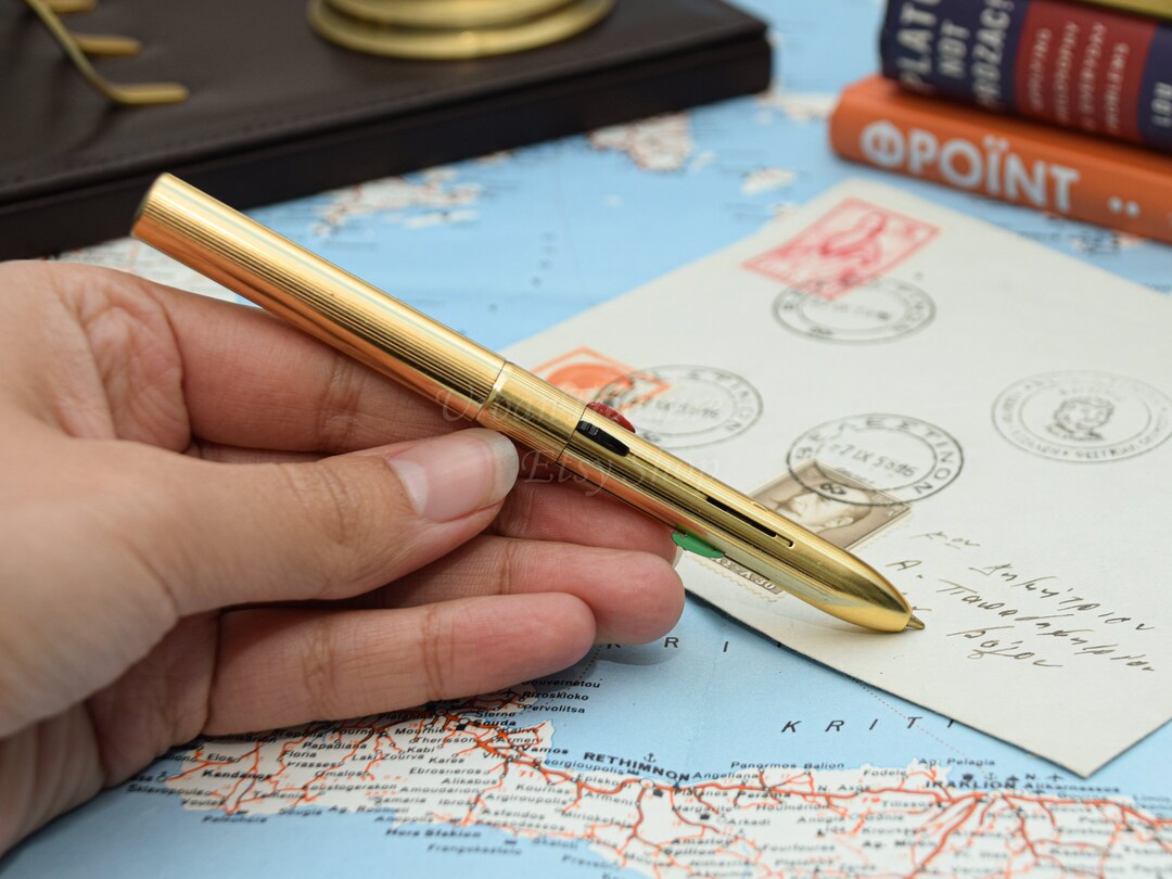True Vintage German IGO Multi Color Pen, Gold Tone Pocket Writing Mini ...