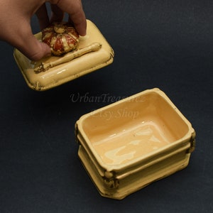 Crown & Sceptre Victorian Box • 19th C. Antique Yellow Ware Ceramic ...