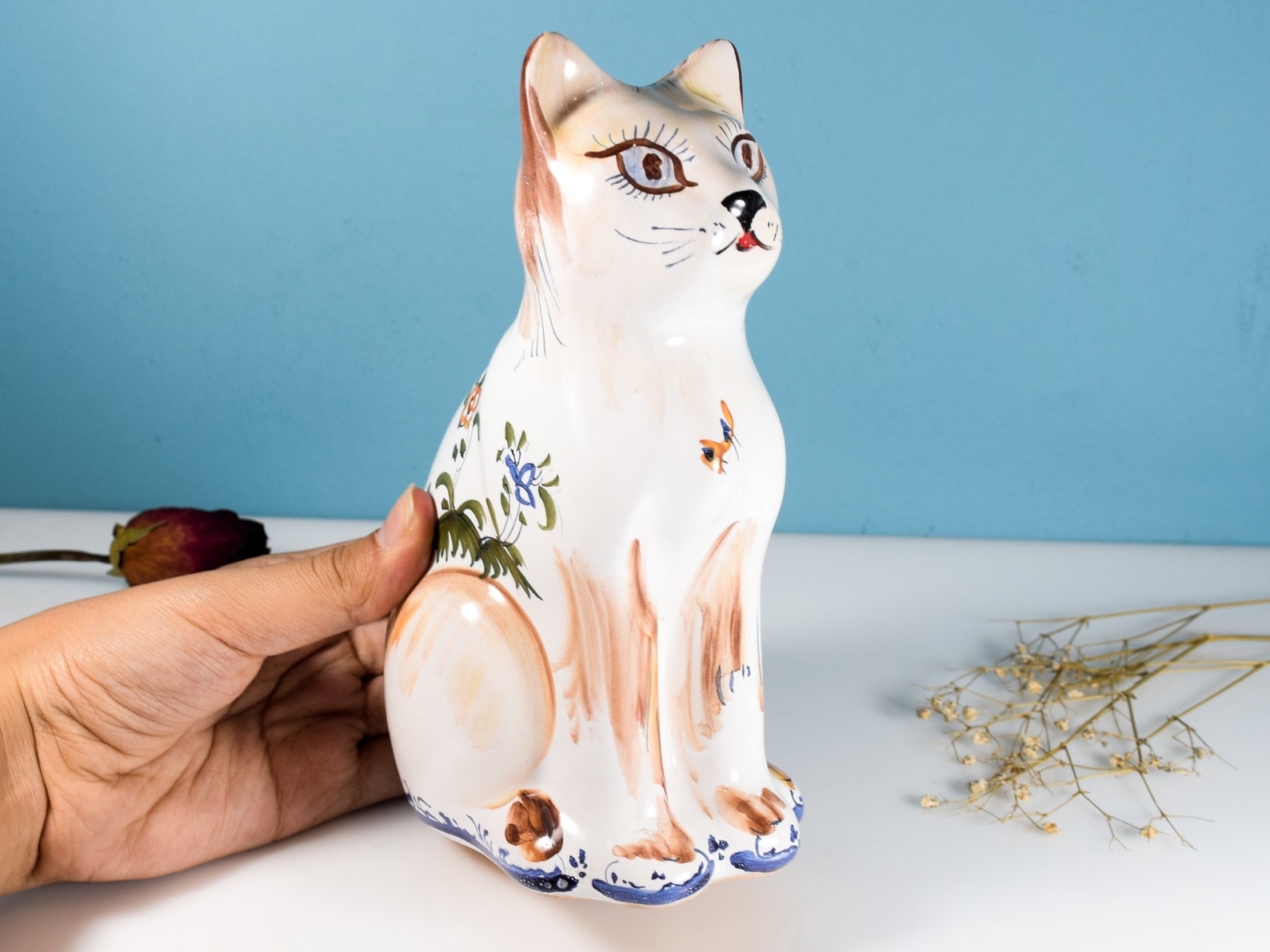Faience French Cat Ceramic Statue Kitty Figurine Home - Etsy