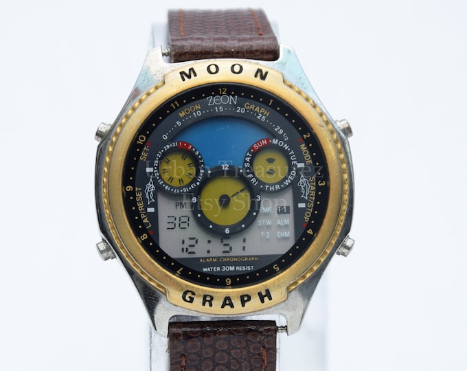 Retro Electronic Watch Zeon Moon Graph Pro-sport - Vintage 80s Digital ...