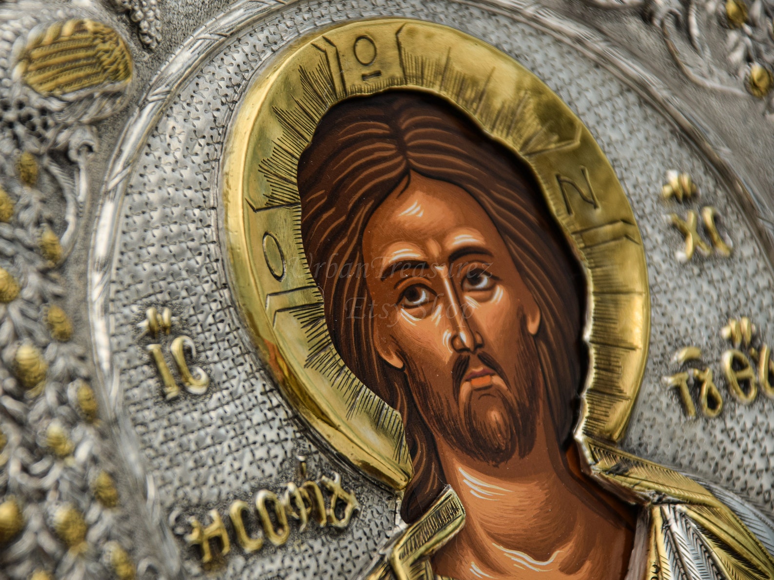 Greek Silver Icon of Jesus christian Art Wall Decorative - Etsy