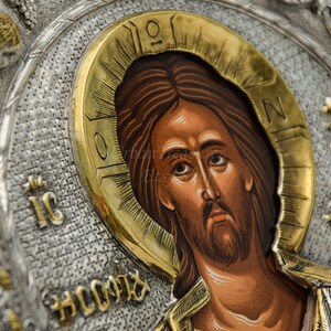 Greek Silver Icon of Jesus christian Art Wall Decorative Sterling ...