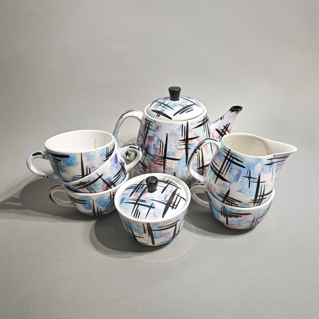 70s Modernist Tea Set • Painted by Artist of Kerameikos Athens Ceramic ...