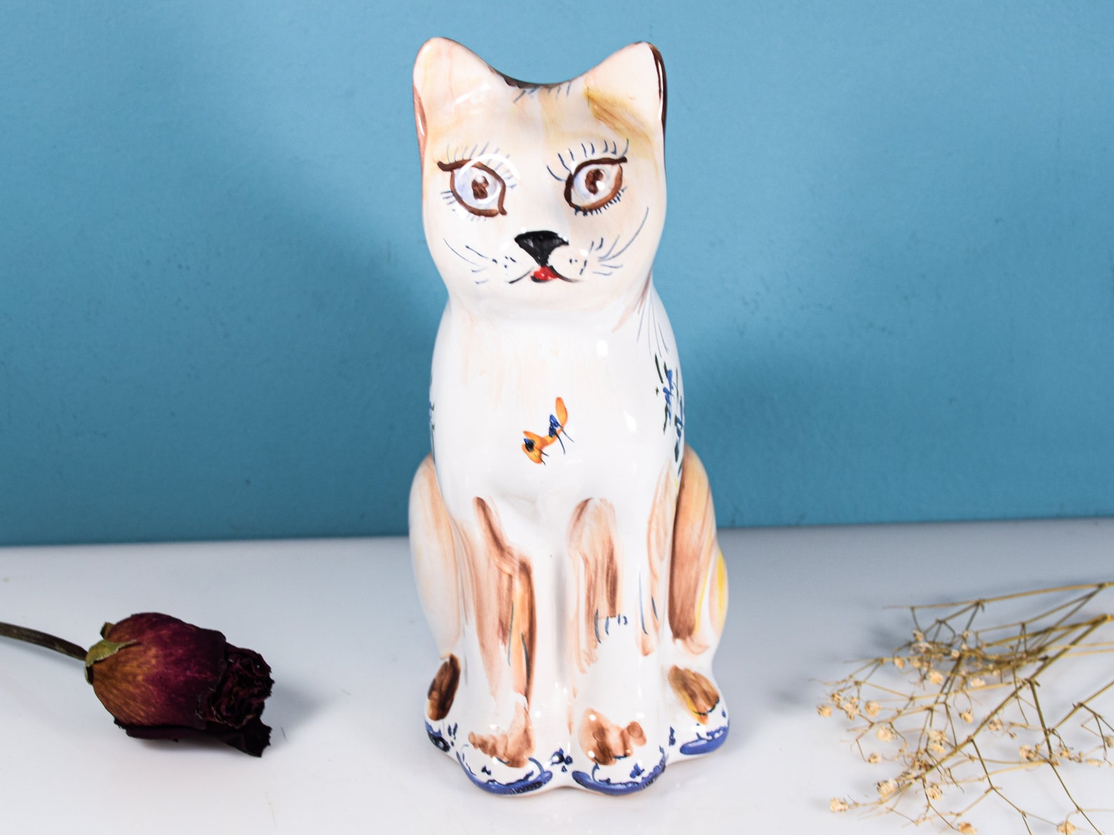 Faience French Cat Ceramic Statue Kitty Figurine Home - Etsy