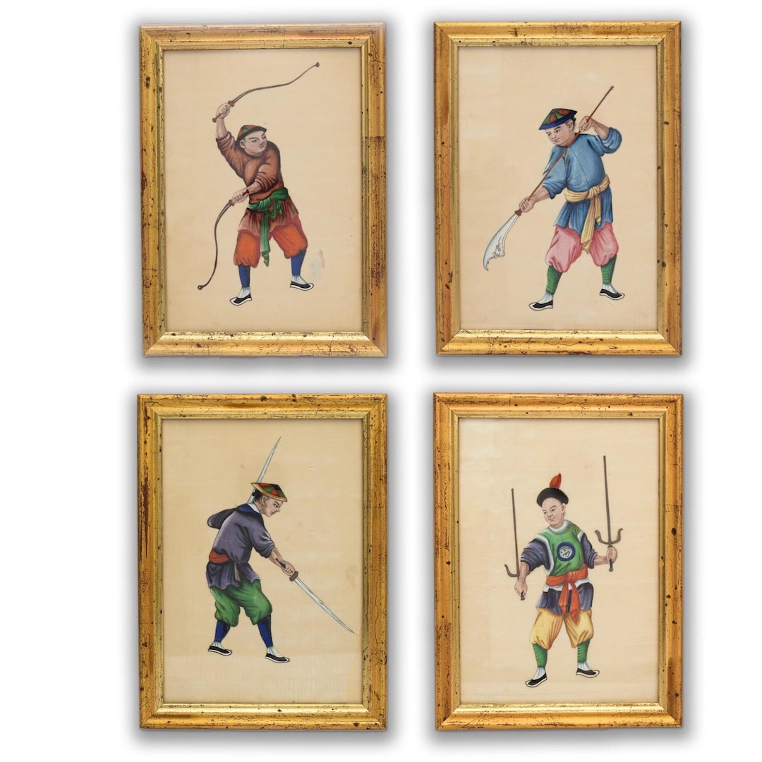Pith Painting China Warrior 19th C. Martial Arts - Framed Wall Art ...