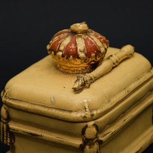 Crown & Sceptre Victorian Box • 19th C. Antique Yellow Ware Ceramic ...