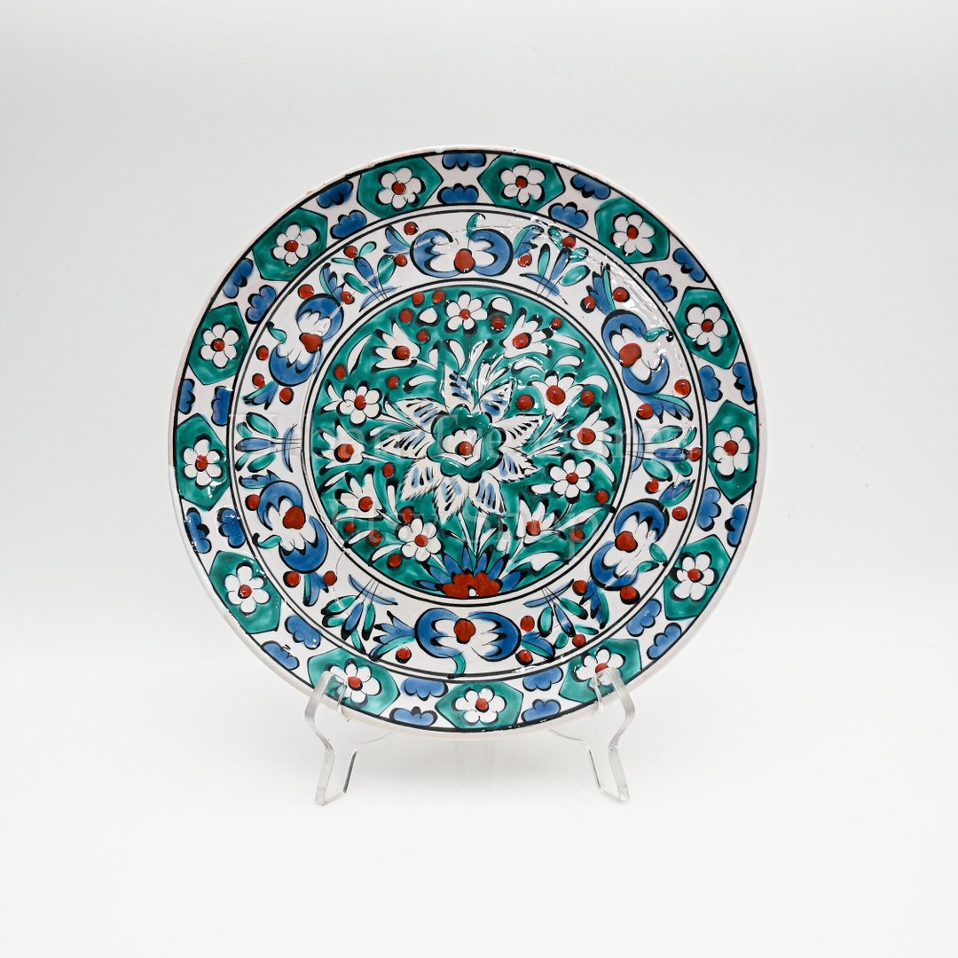 Geometric Floral Plate, 1960s Rhodes Island Greek Pottery IZNIK Decor ...