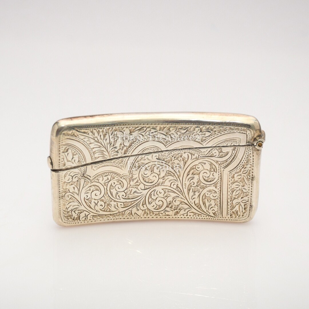 Card Calling Box Sterling Silver Curved Case With Intricate Engraving ...