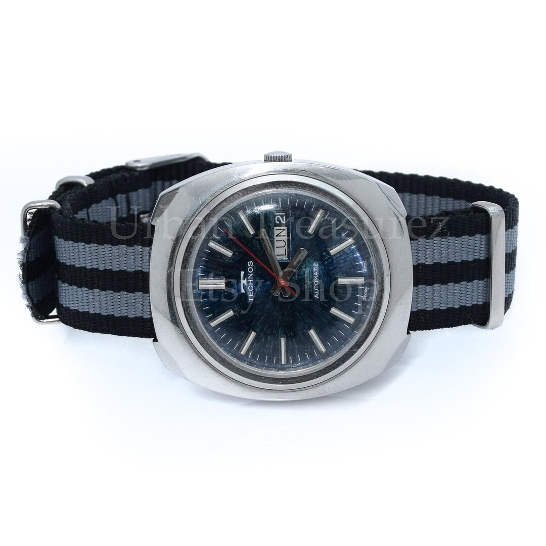 Technos Automatic Men Watch • Ocean BLUE Dial • True Vintage Timepiece ...