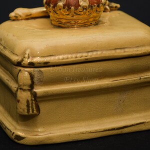 Crown & Sceptre Victorian Box • 19th C. Antique Yellow Ware Ceramic ...