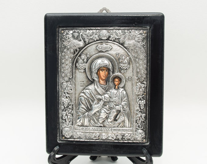 Christian Silver Icon, Small Virgin Mary Hodegetria Icon, Sterling ...