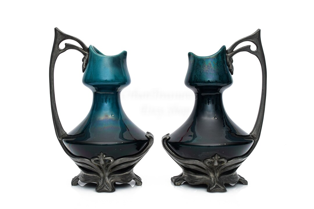 1900s Art Nouveau Ceramic Vase Pair by Carl Sigmund Luber for Johann ...