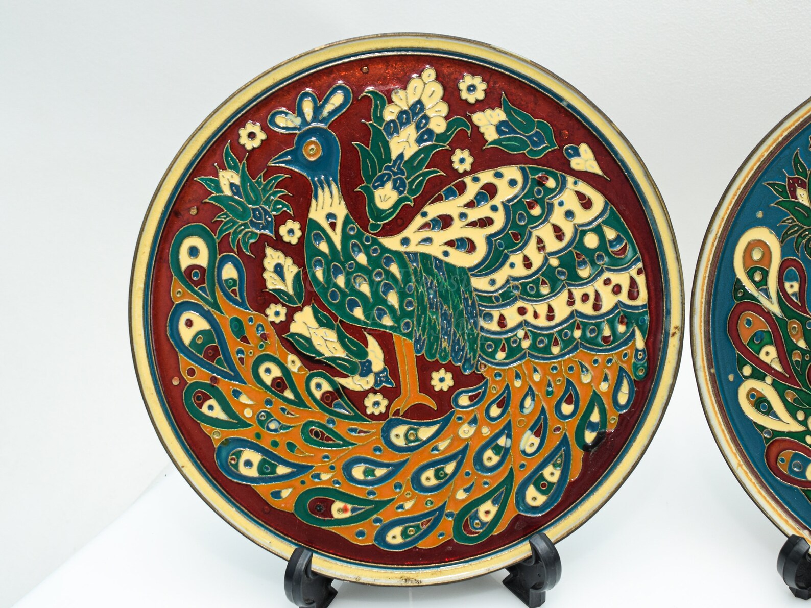 Peacock Byzantine Mosaic Wall Enamel Plaque Set Of Three Etsy
