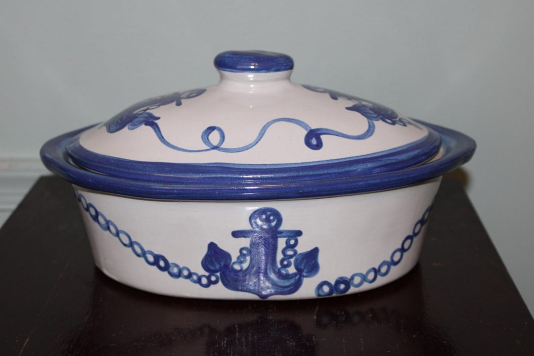 Louisville Stoneware Oval Casserole Roaster Dish Anchor Pattern RARE ...