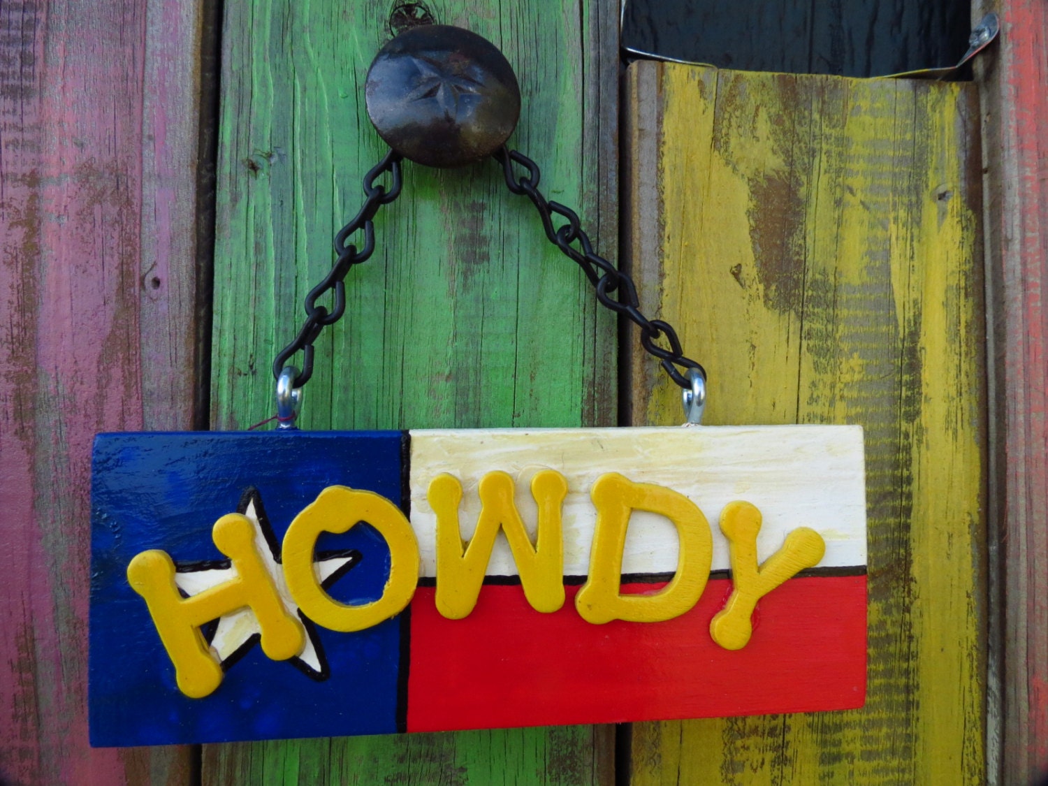 Howdy Welcome Sign Texas flag background wooden yellow | Etsy