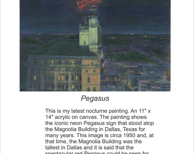 Pegasus 11 X 14 Acrylic Painting by David Biglands of the Iconic Pegasus Sign Atop the Magnolia ...