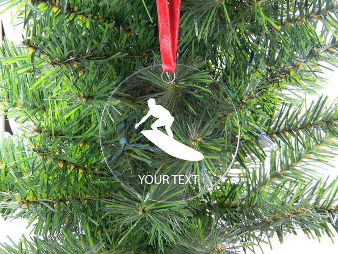 Personalized Custom Surfing Clear Acrylic Christmas Tree Ornament With ...